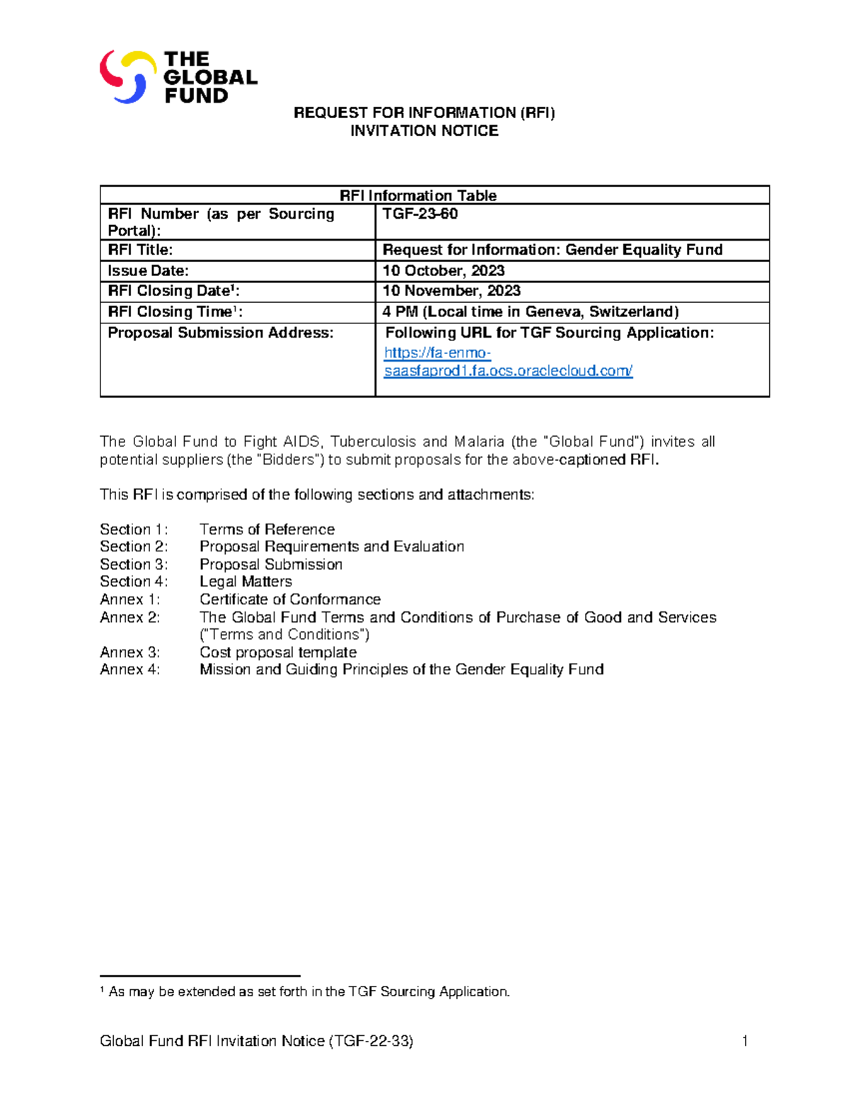 RFI TGF-23-60 Gender Equality Fund - REQUEST FOR INFORMATION (RFI ...