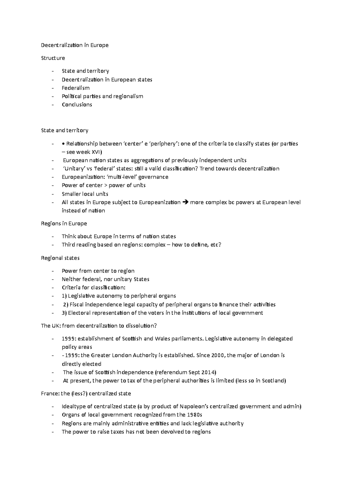 Lecture notes, lecture decentralization in Europe - Decentralization in ...