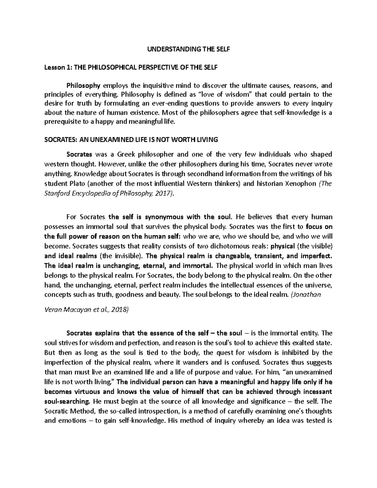 Understanding THE SELF Preliminary Reviewer - UNDERSTANDING THE SELF ...