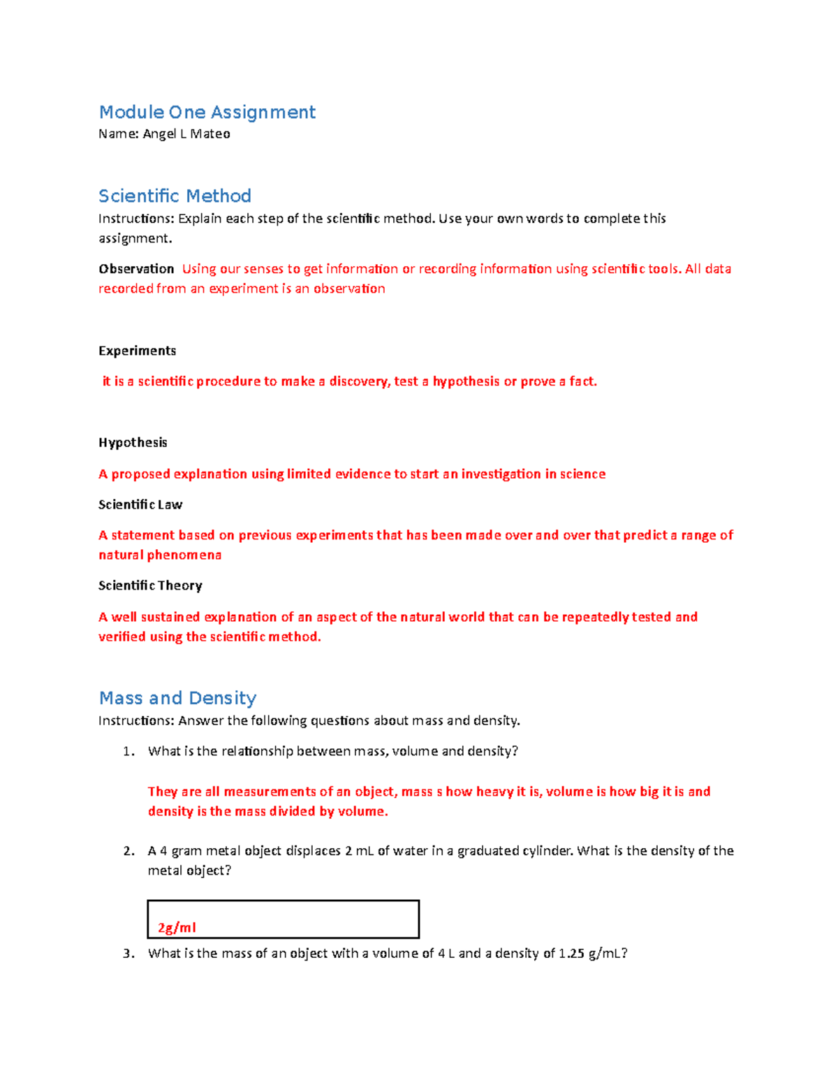 A mateo module 1 assingment Chemistry - Module One Assignment Name ...