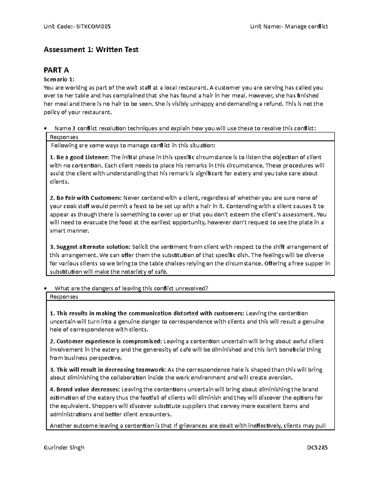 Assessment-1-Scenarios - Assessment 1: Written Test PART A Scenario 1 ...