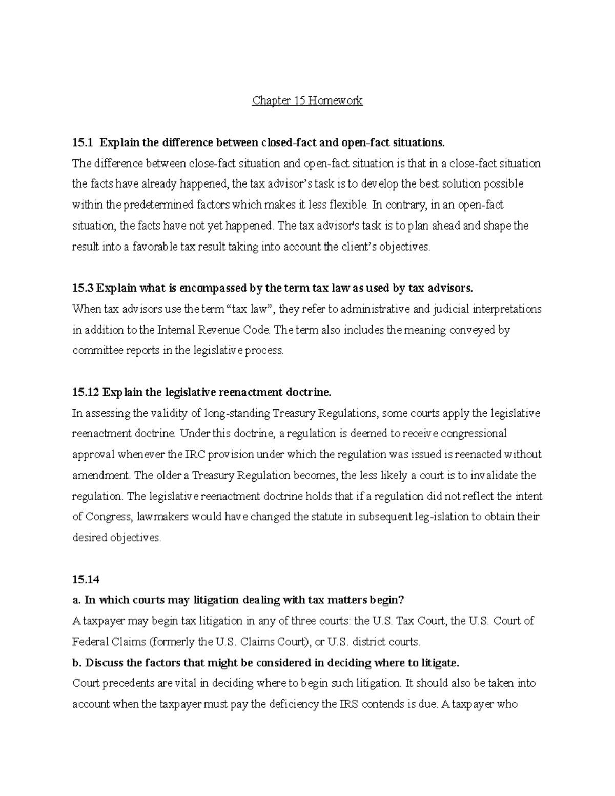 ACCT 4414 Homework 15 - Chapter 15 Homework 15 Explain the difference ...