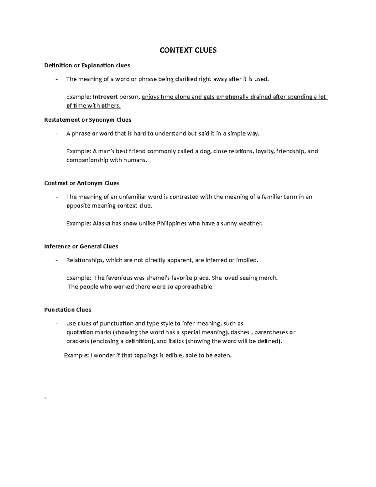 Context Clues - Samples - CONTEXT CLUES Definition or Explanation clues ...