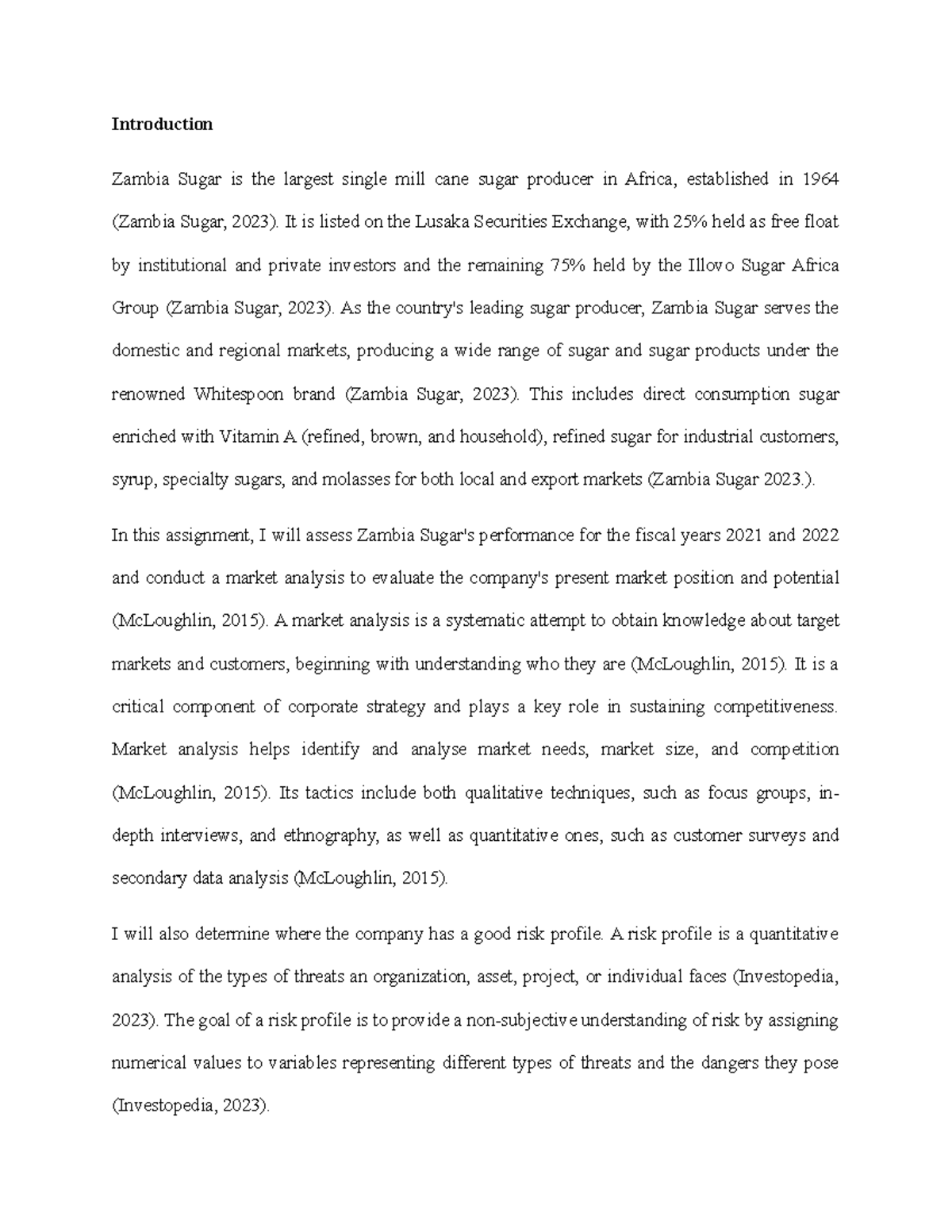 Investment Assignment Draft 2 - Introduction Zambia Sugar is the ...
