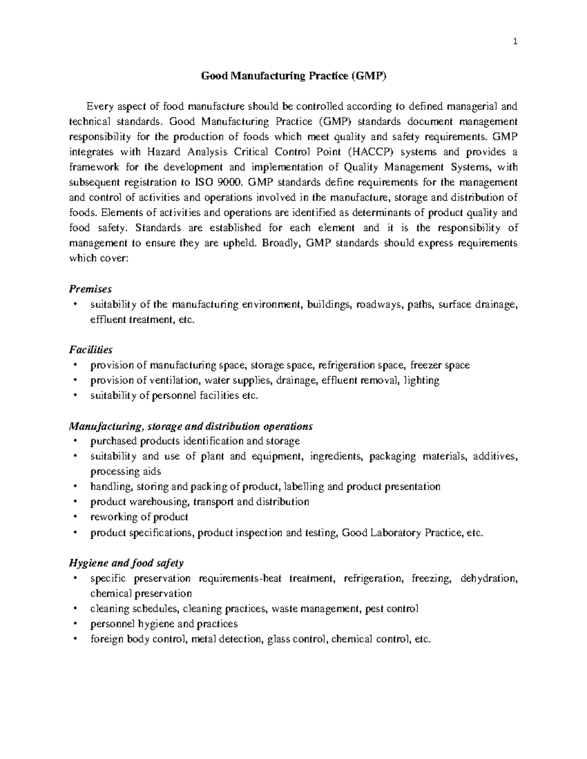 GMP, GHP, GLP, GAP, Haccp - Good Manufacturing Practice (GMP) Every ...