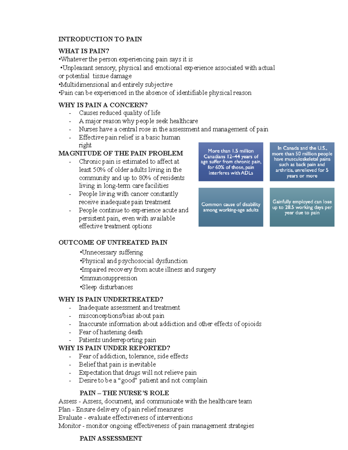 Introduction to Pain - INTRODUCTION TO PAIN WHAT IS PAIN? •Whatever the ...
