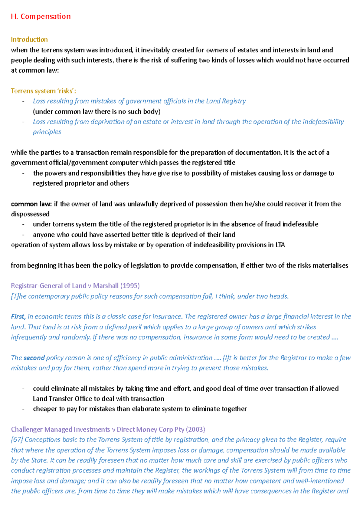 H. Compensation - Indefeasibility (grade A+) - H. Compensation ...