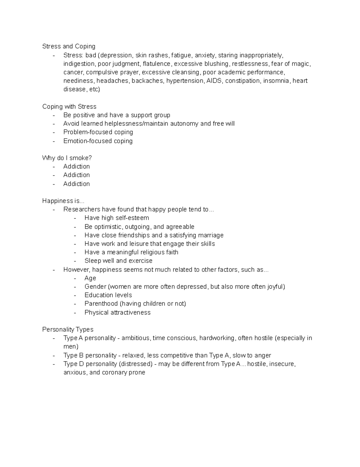 Psychology Chapter 11 Notes - Stress and Health - Stress and Coping ...