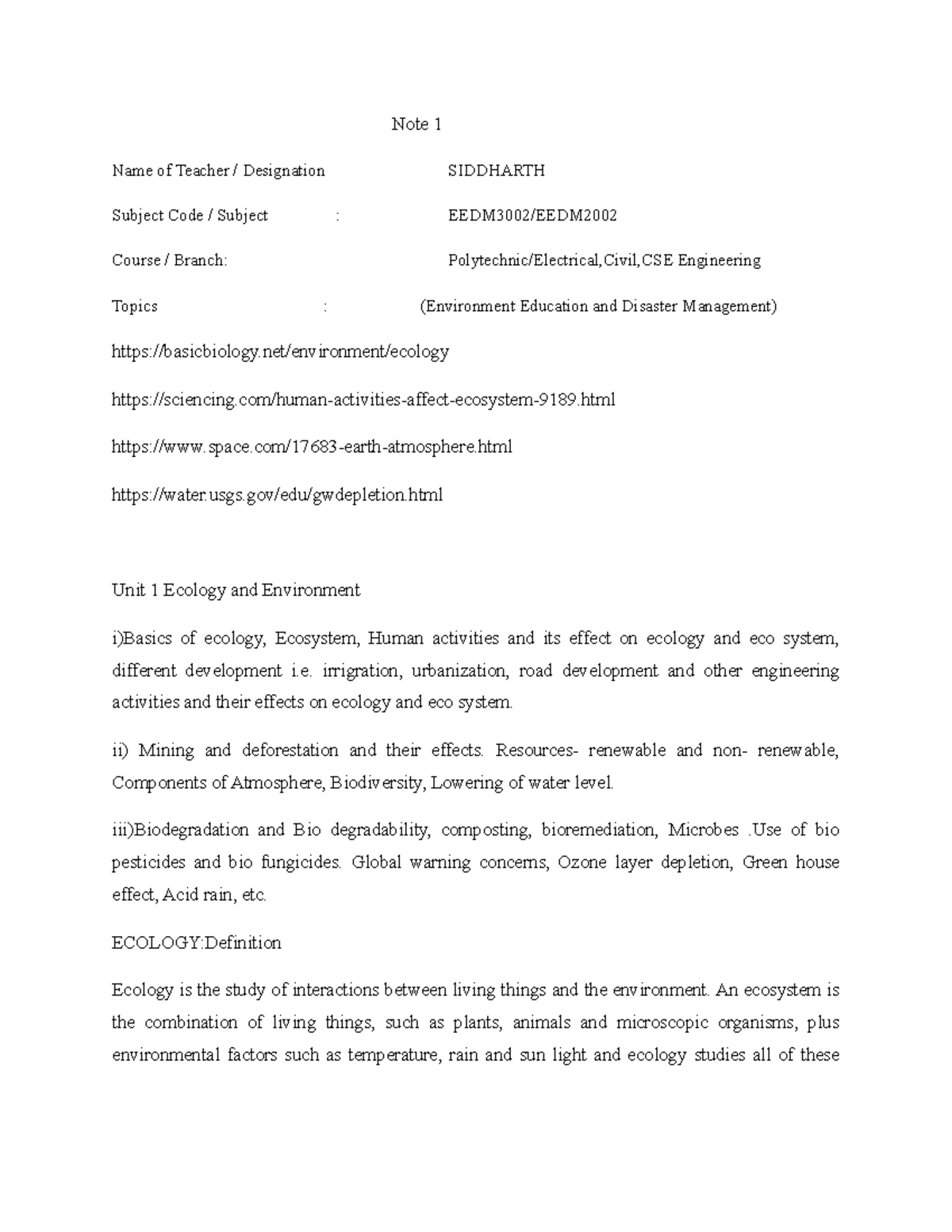 Note 1,EEDM - Lecture notes Notes lesson 1 - Note 1 Name of Teacher ...