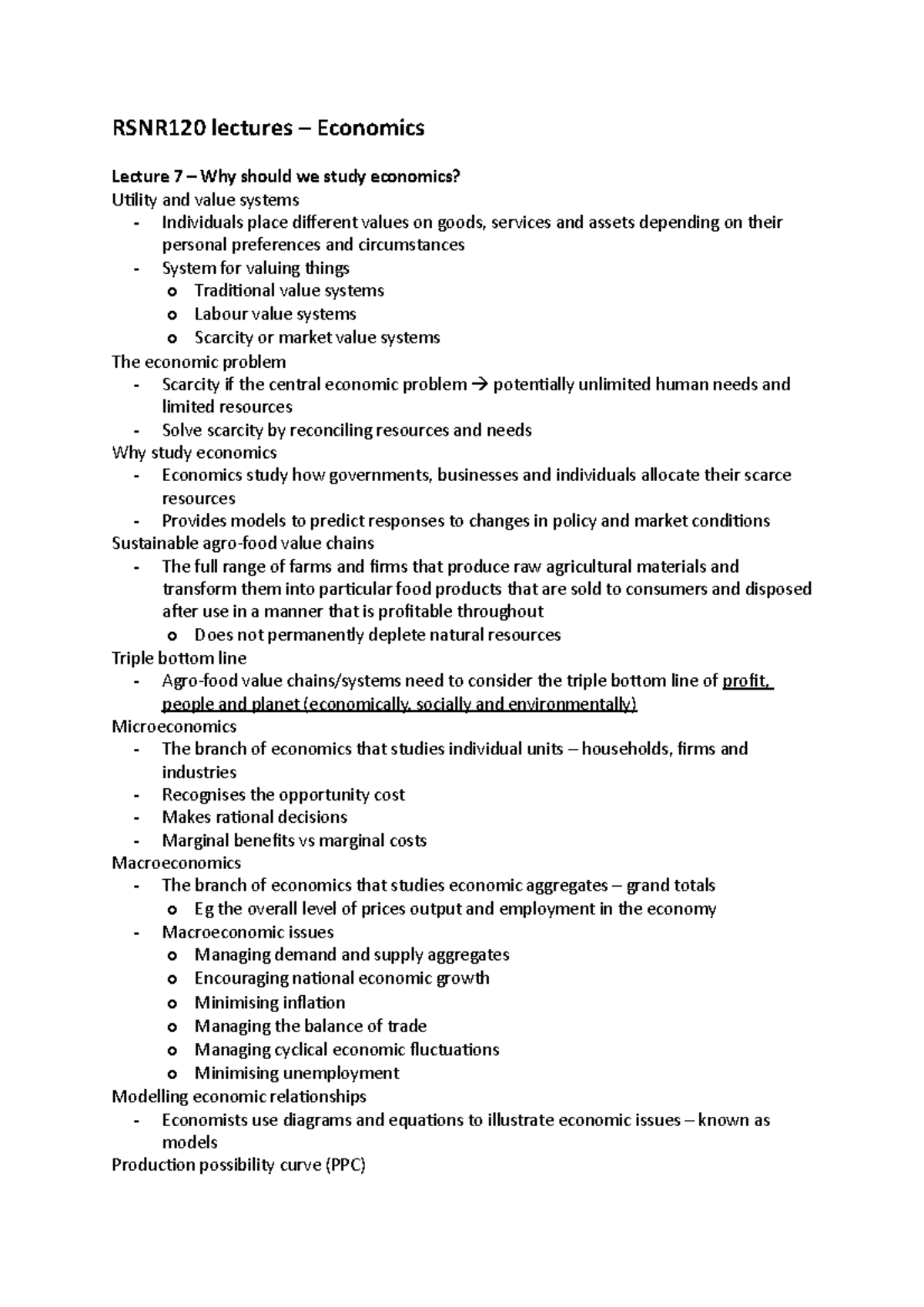 Economics - Lecture notes - RSNR120 lectures – Economics Lecture 7 ...