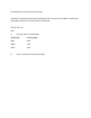 PSY 375 Module Five Lab Worksheet Template - PSY 375 Module Five Lab ...