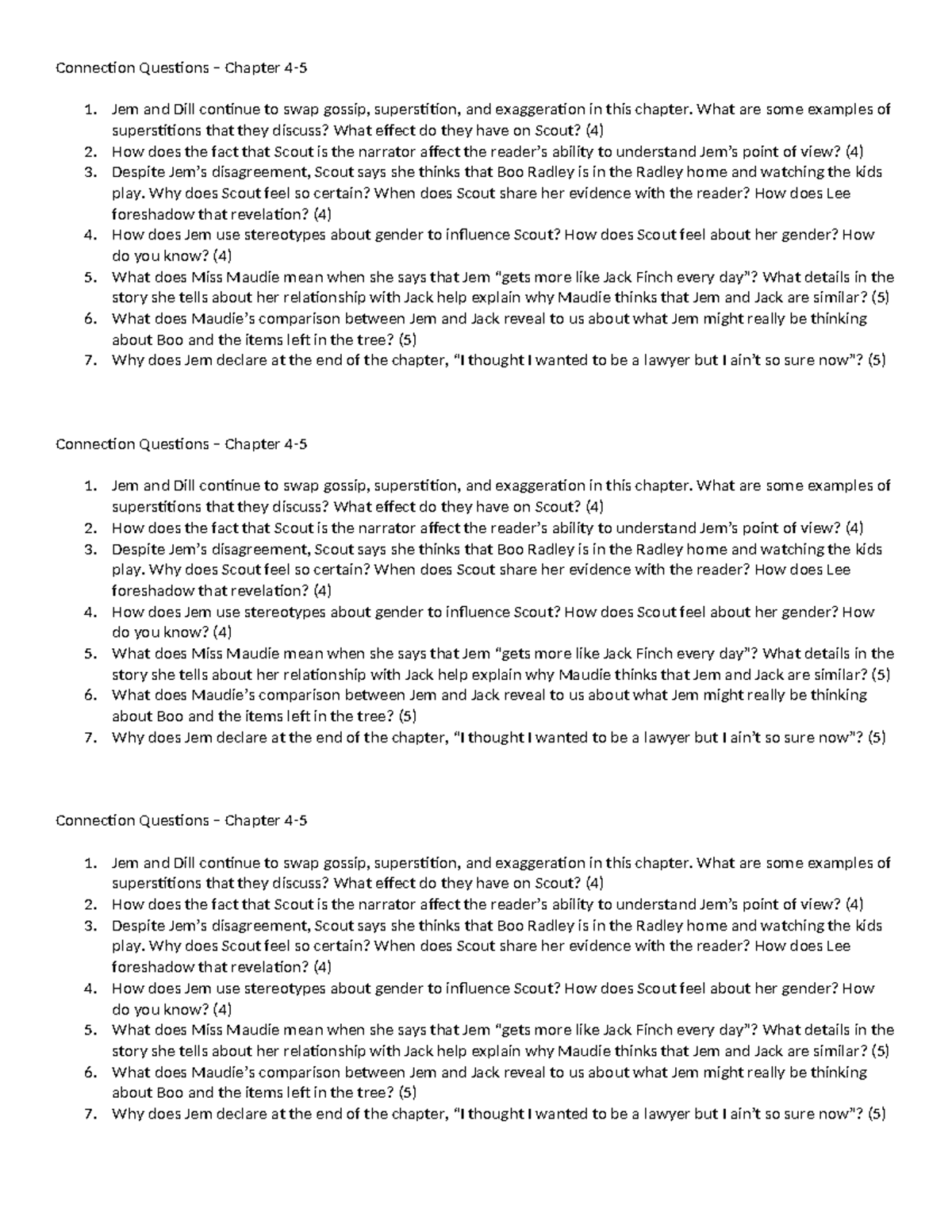 Connection questions – chapter 4 - Connection Questions – Chapter 4- 1 ...