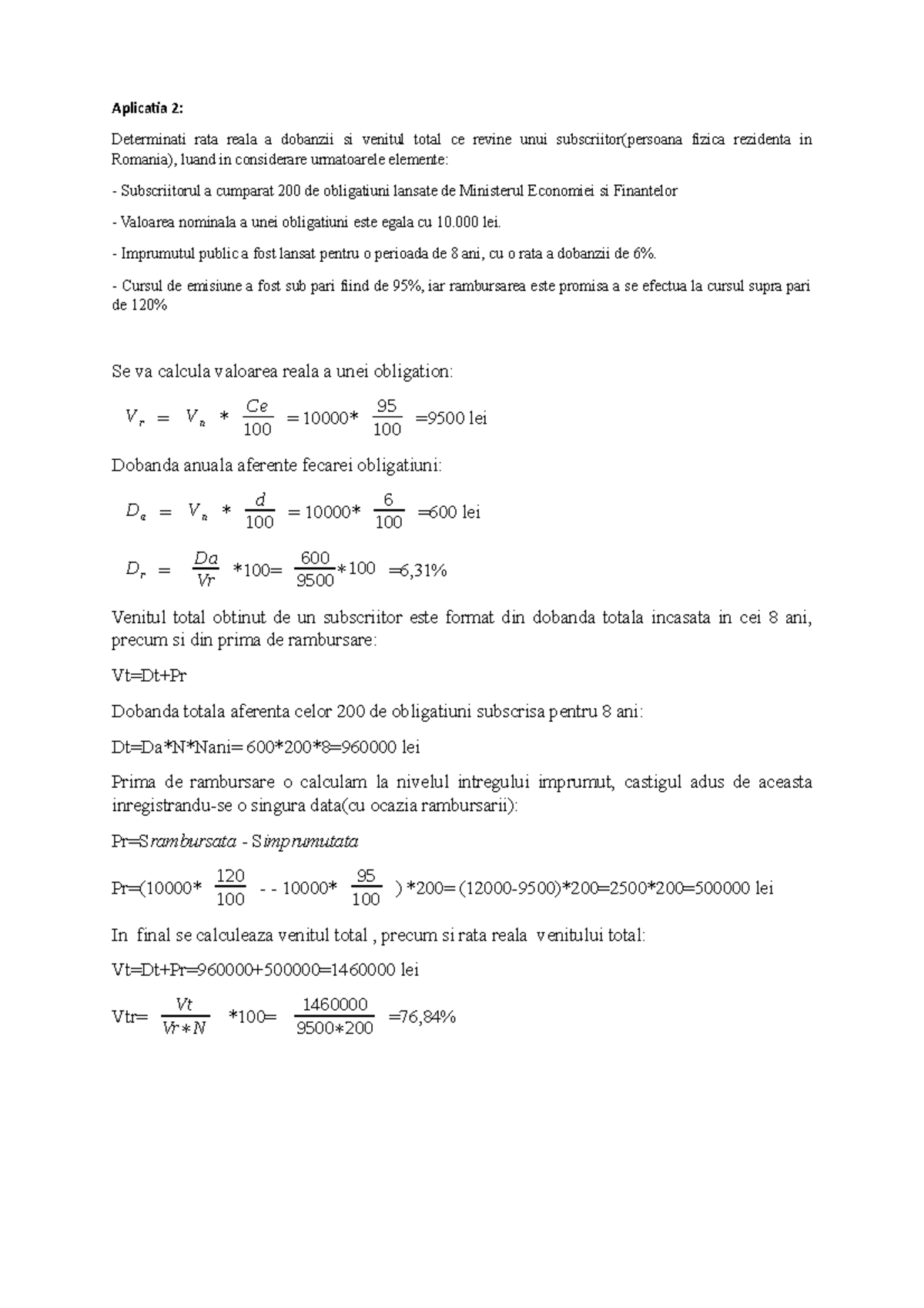 Împrumuturi publice - Aplicatia 2: Determinati rata reala a dobanzii si ...