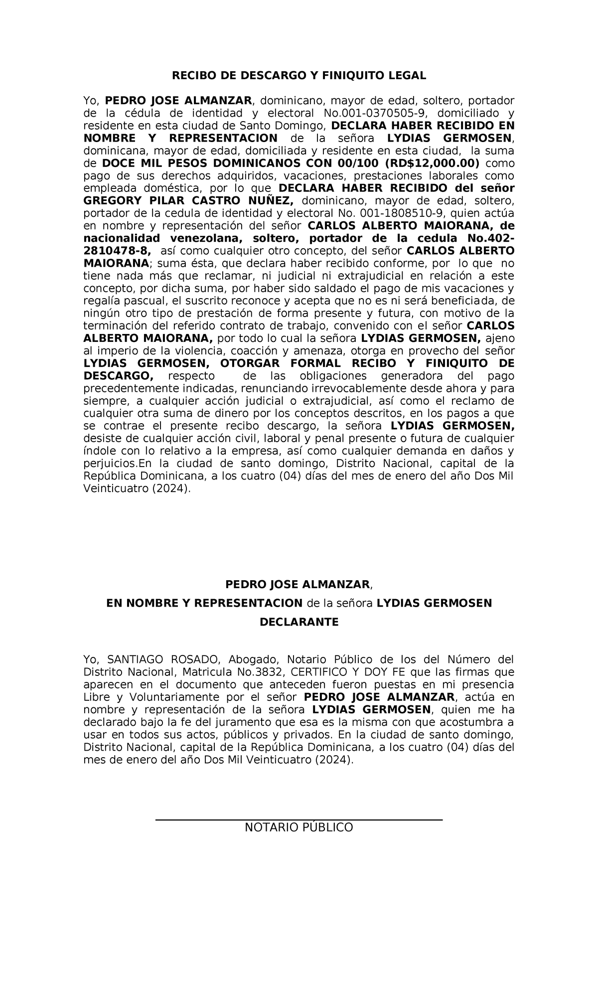 Recibo DE Descargo Carlos - RECIBO DE DESCARGO Y FINIQUITO LEGAL Yo ...