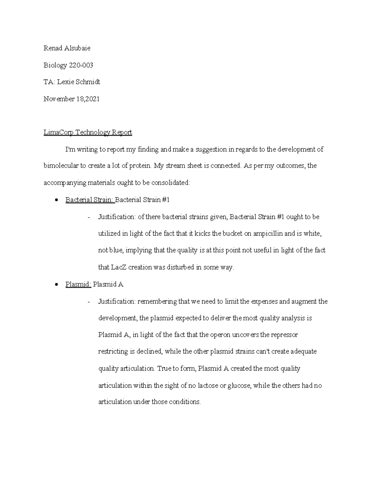 Lab E - Hope u - Renad Alsubaie Biology 220- TA: Lexie Schmidt November ...