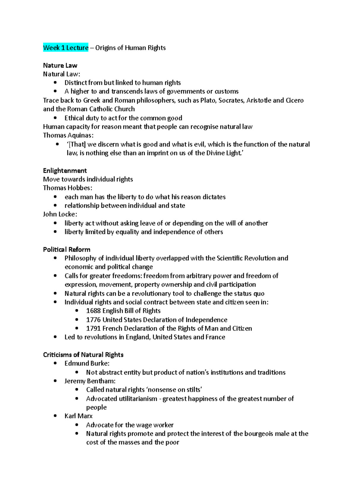 Week 1 – Origins of Human Rights - Week 1 Lecture – Origins of Human ...