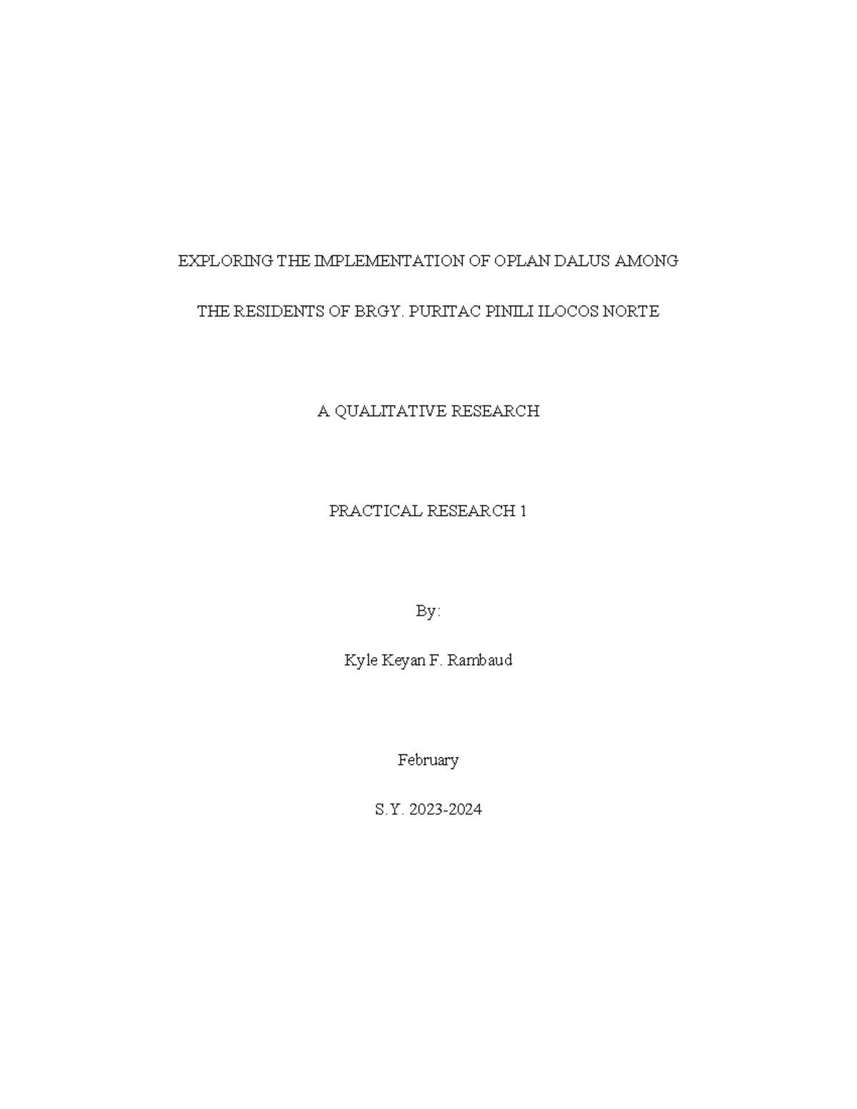 Exploring THE Implementation OF Oplan Dalus English - EXPLORING THE ...