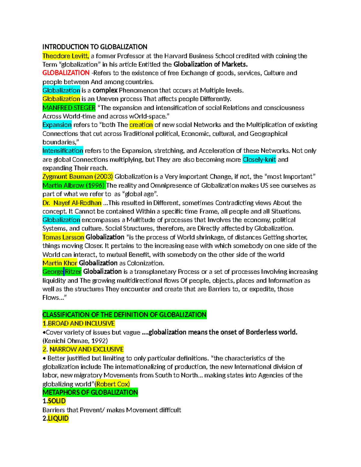 GEC 104 TAKE Notes - Hsndmdmdm - INTRODUCTION TO GLOBALIZATION Theodore ...