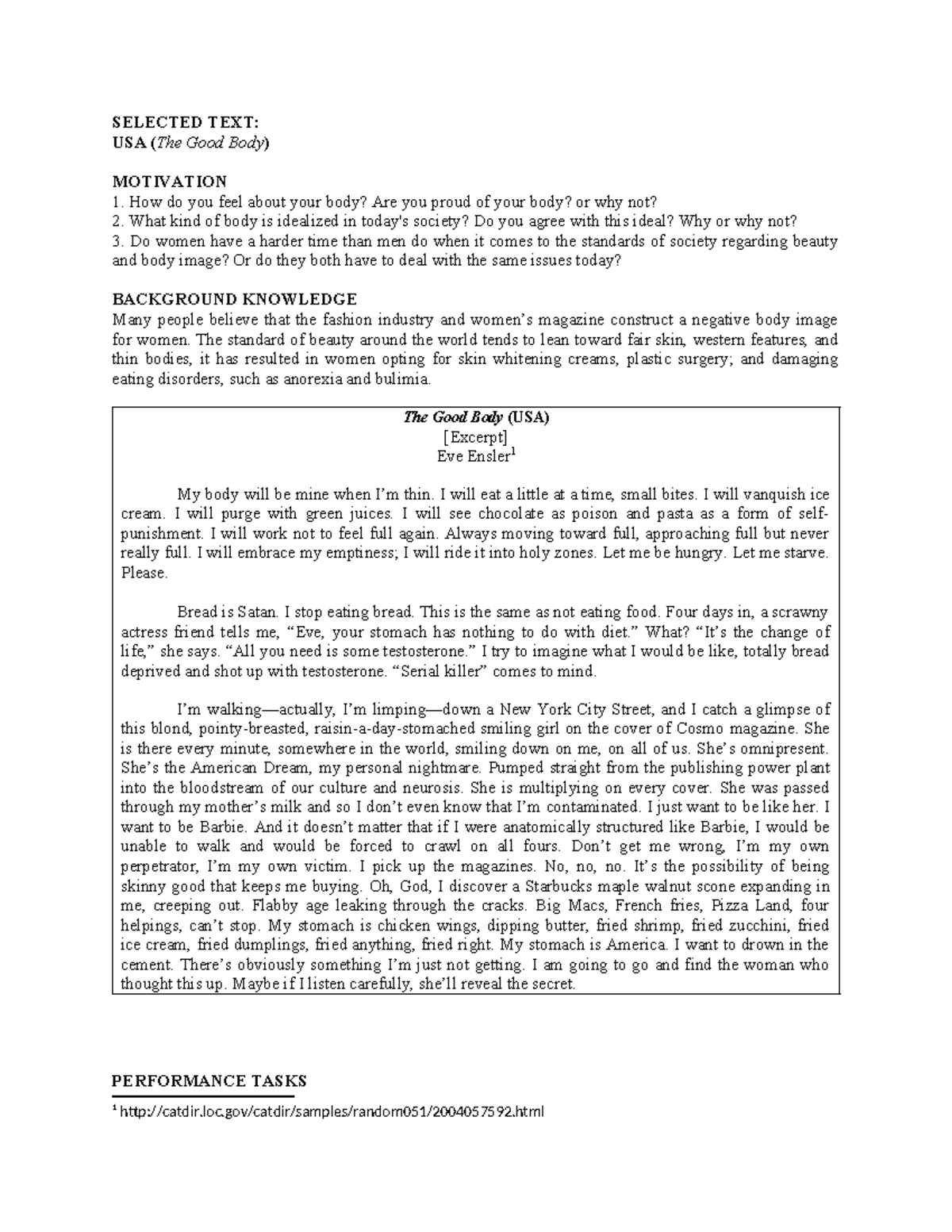 The-Good-Body - The Good Body Short Story - SELECTED TEXT: USA (The ...