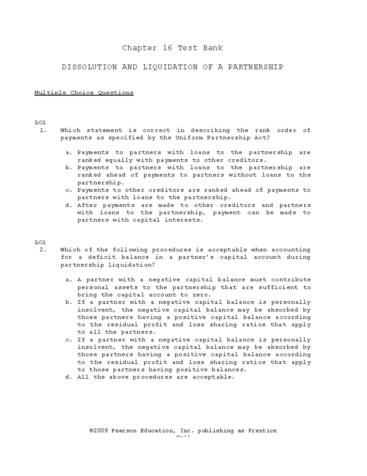 Chapter 16 dissolution and liquidation of partnership - Chapter 16 Test ...