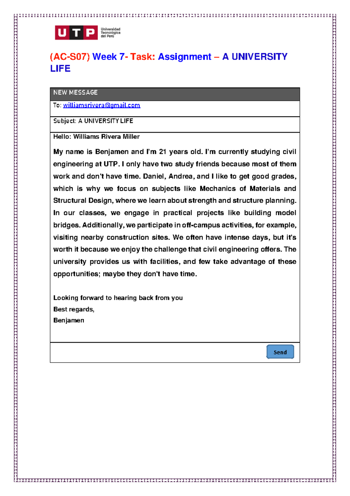 (AC-S07) Week 7- Task: Assignment – A UNIVERSITY LIFE - (AC-S0 7 ) Week 7 - Task: Assignment – A ...