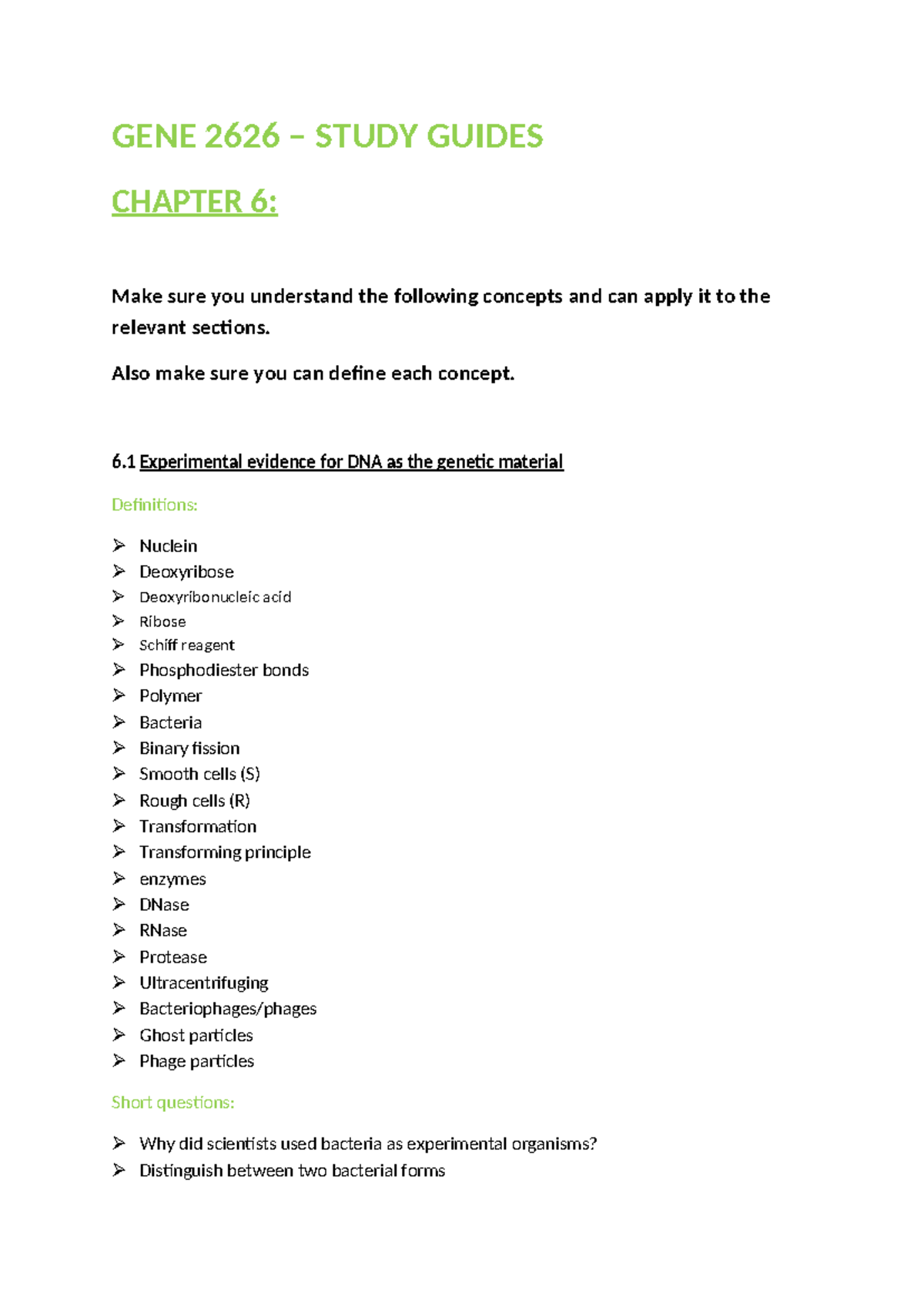Studyguide GENE 2626 - Chapter 6 - GENE 2626 – STUDY GUIDES CHAPTER 6 ...