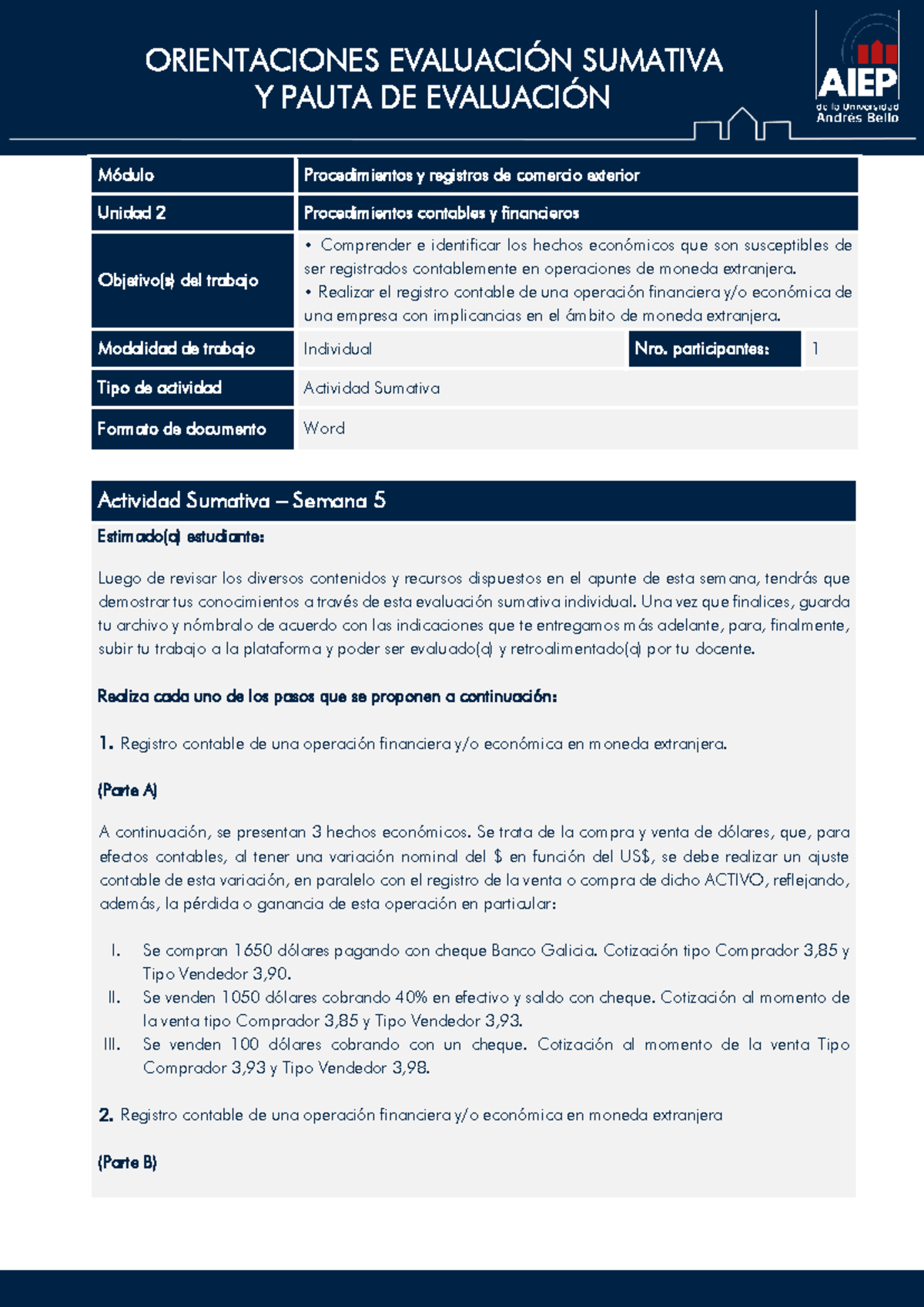 comercio exterior - ORIENTACIONES EVALUACIÓN SUMATIVA Y PAUTA DE EVALUACIÓN Módulo ...