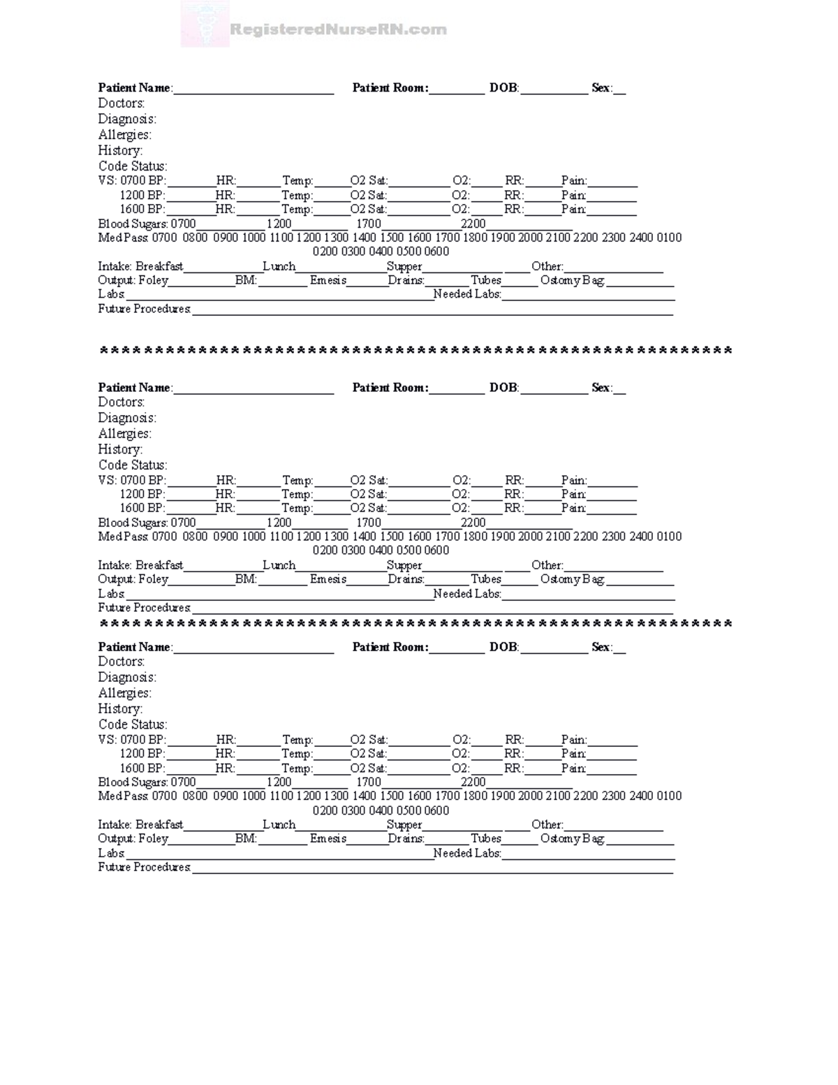 Nursing-Report-Sheet-Template - Patient Name ...