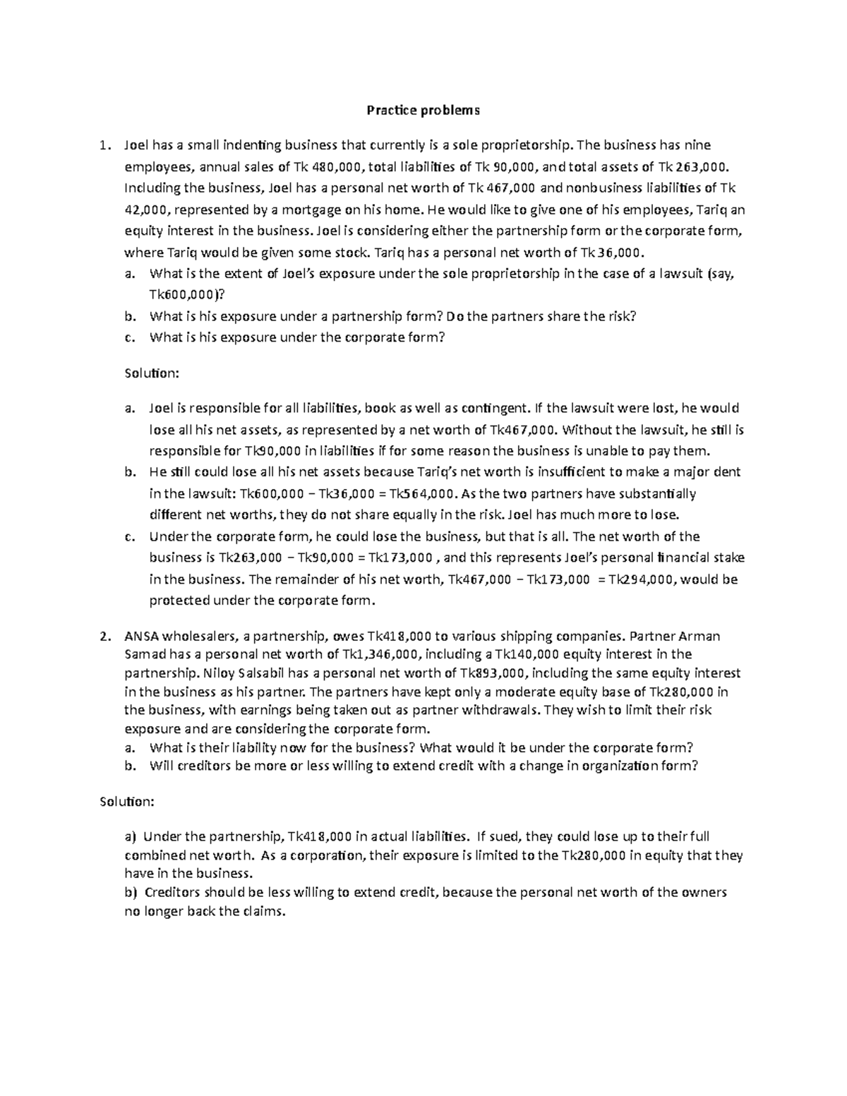 Practice problems session 1 - Practice problems Joel has a small ...