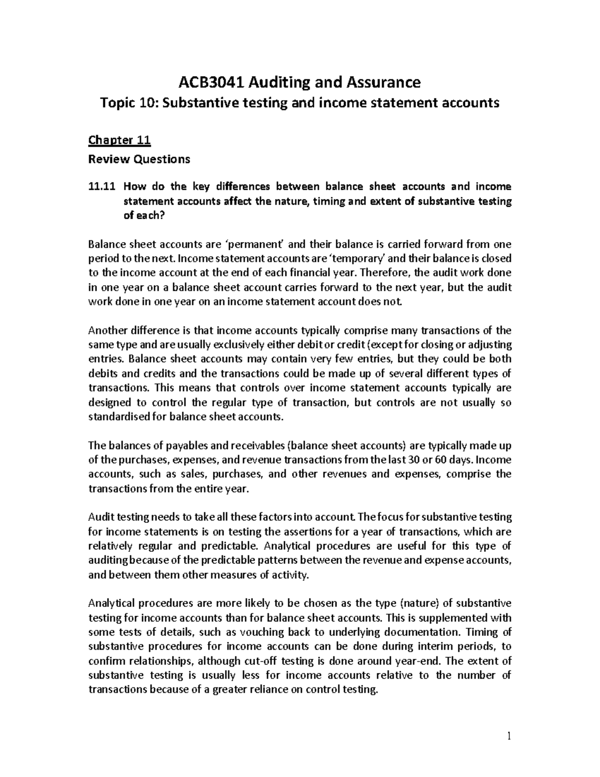 ACB3041 Topic 10 Tutorial Solutions - ACB3041 Auditing and Assurance ...