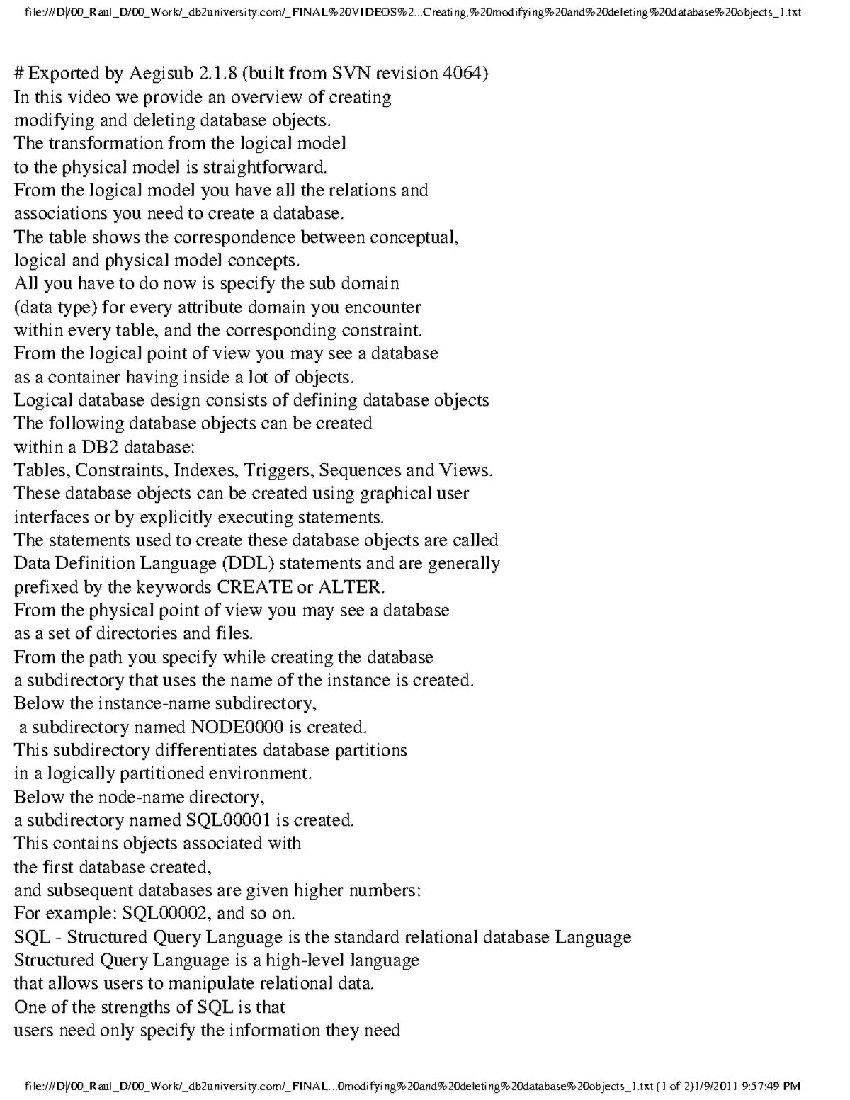 01 Creating modifying and deleting database objects 1 Transcript - Practical Training - Studocu