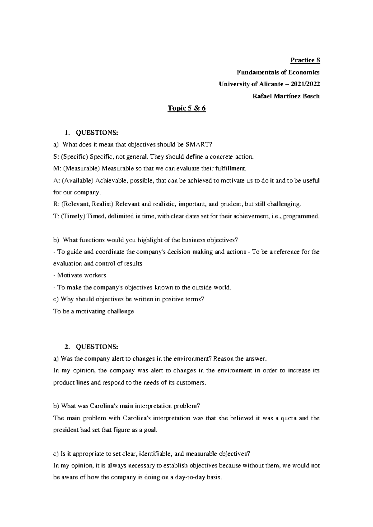 Fundamentals of Economics Practice 8, just questions - Practice 8 ...
