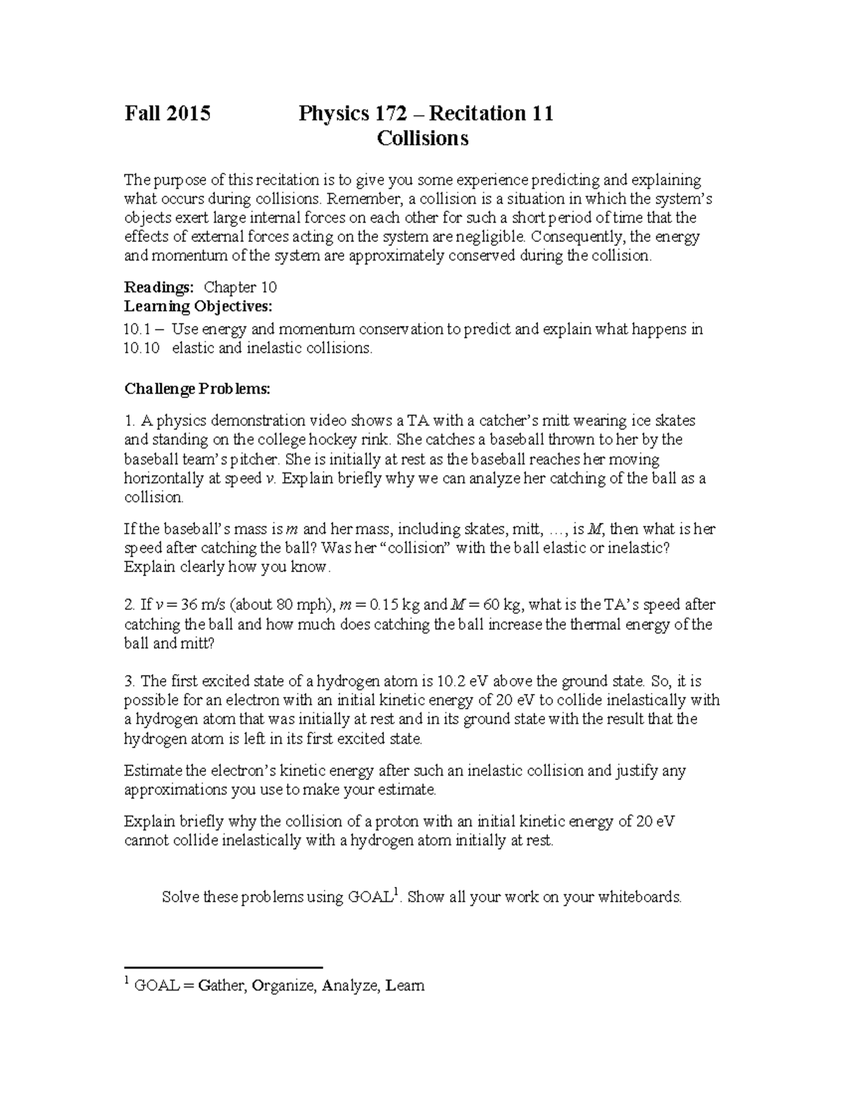 Rec11 172Fall15 - Recitation Problems - Fall 2015 Physics 172 ...