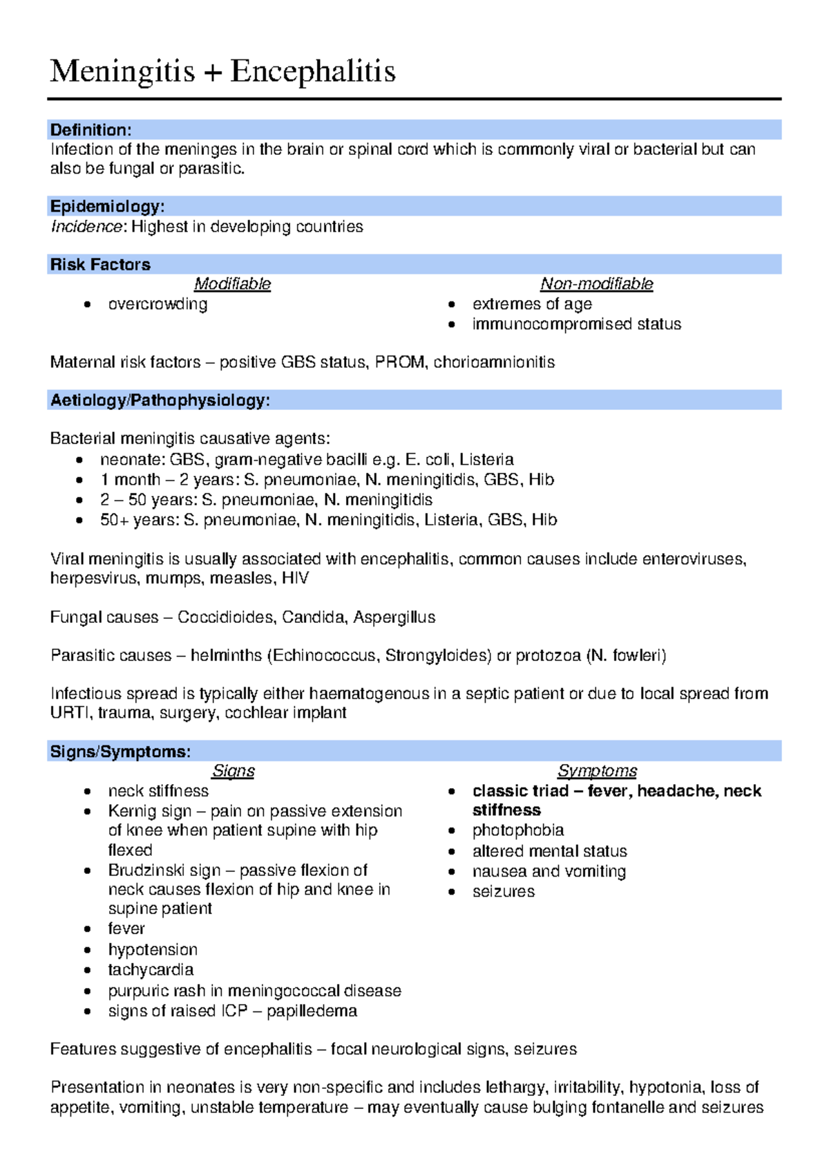 Meningitis - Key pathology summary - Meningitis + Encephalitis ...