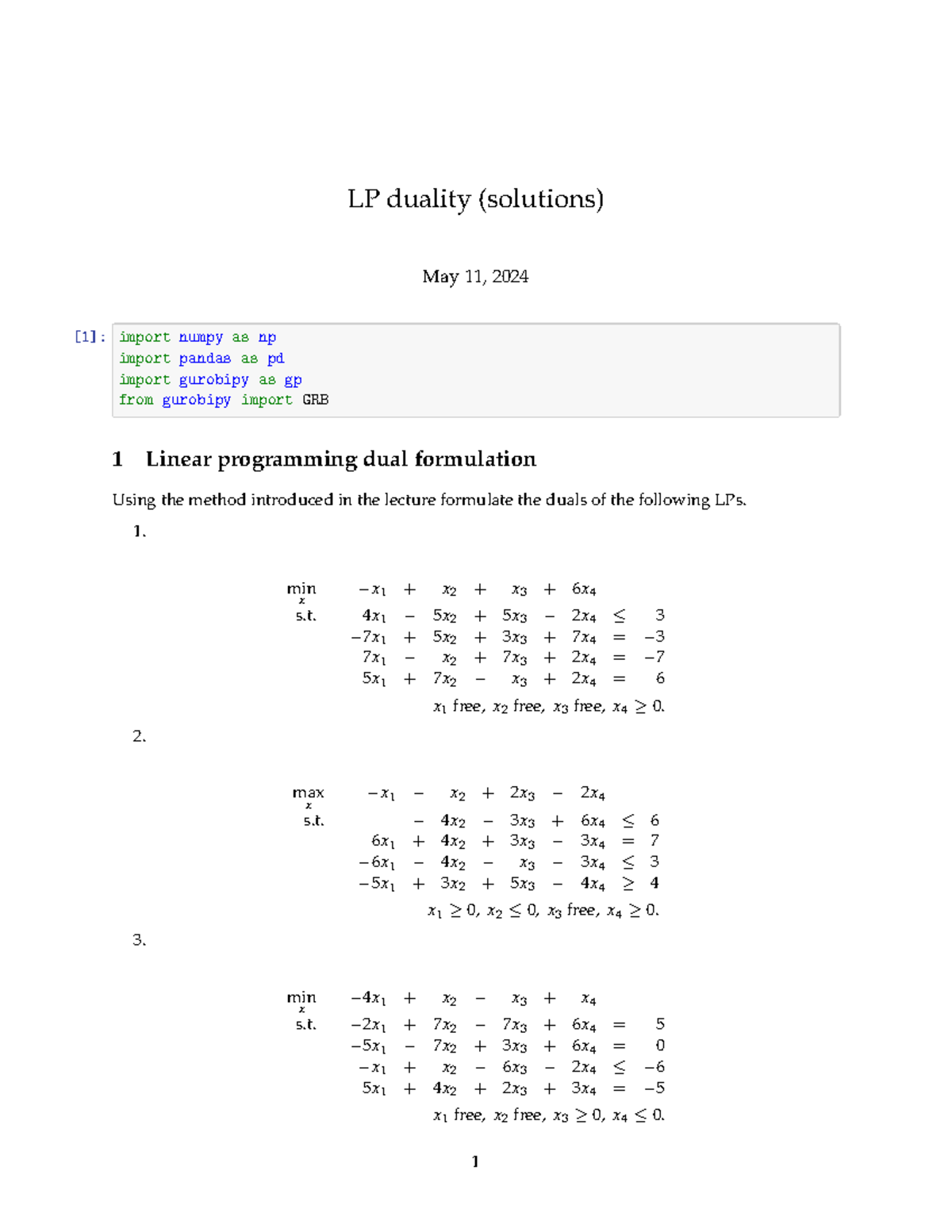 LP duality (solutions) week 11 - LP duality (solutions) May 11, 2024 [1 ...