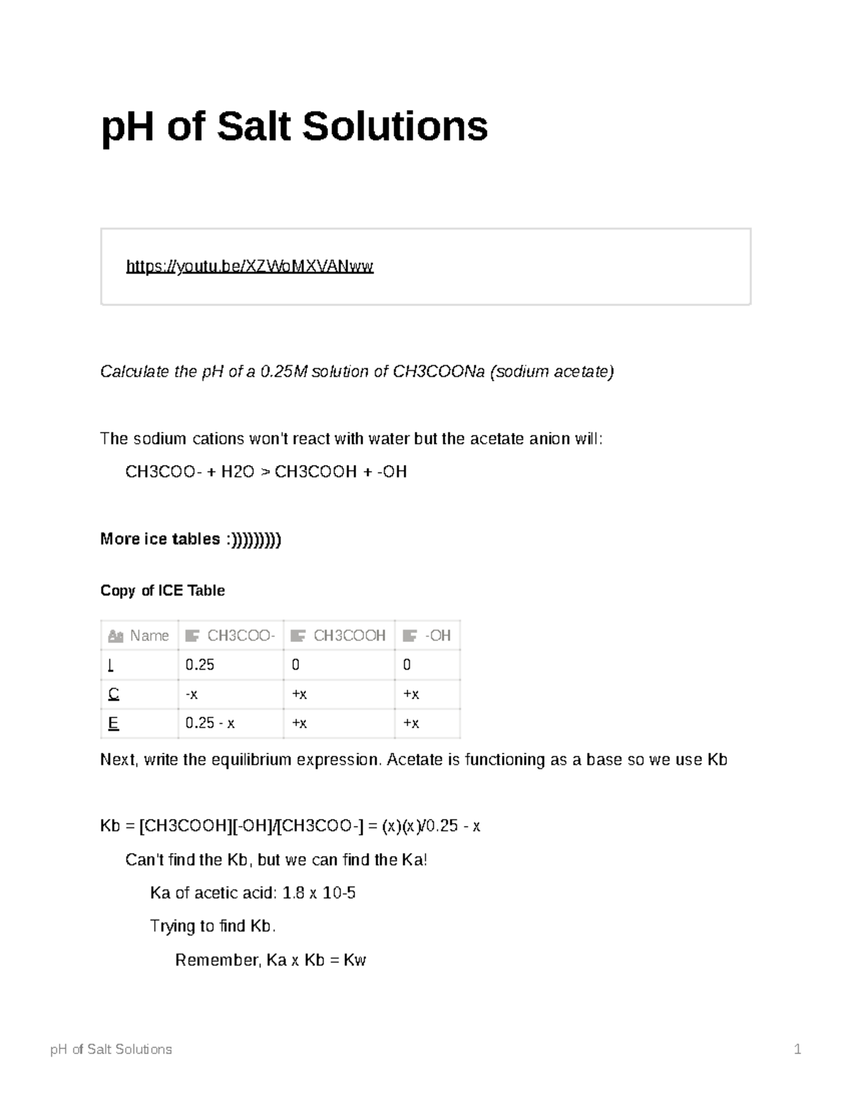 P H of Salt Solutions - pH of Salt Solutions 1 pH of Salt Solutions ...