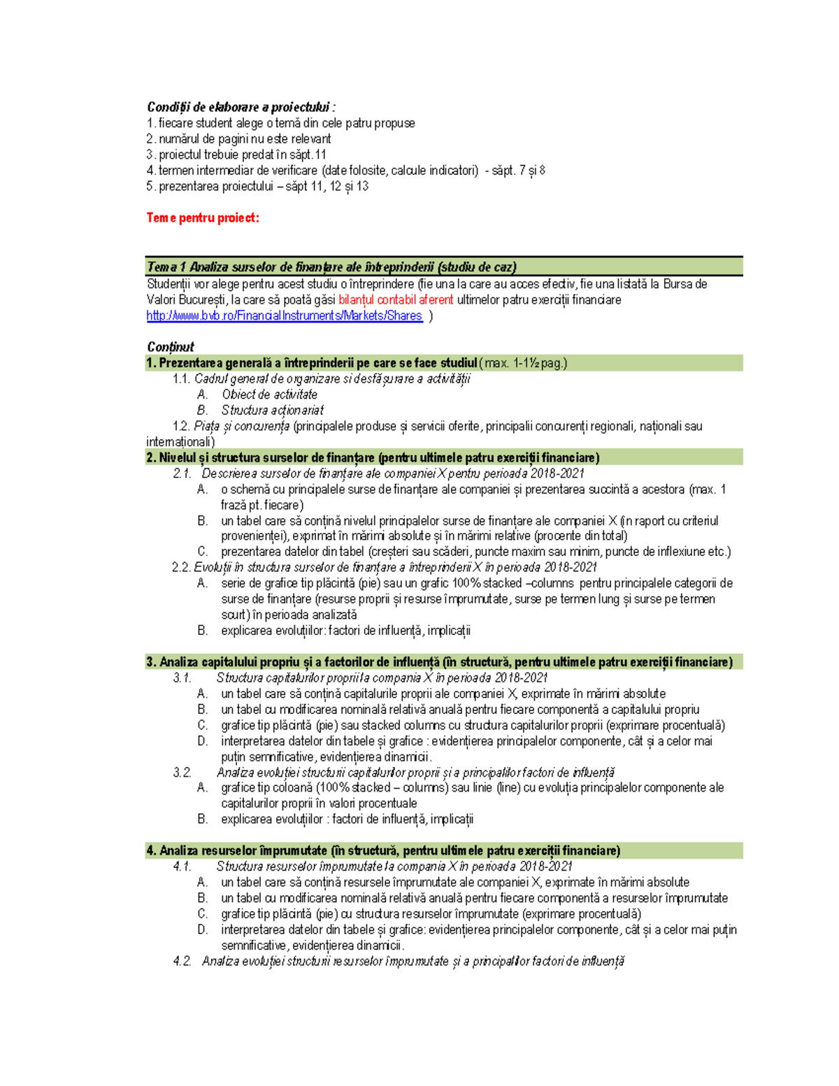 Teme si structura proiect finante 2022 2023 - Condiții de elaborare a ...