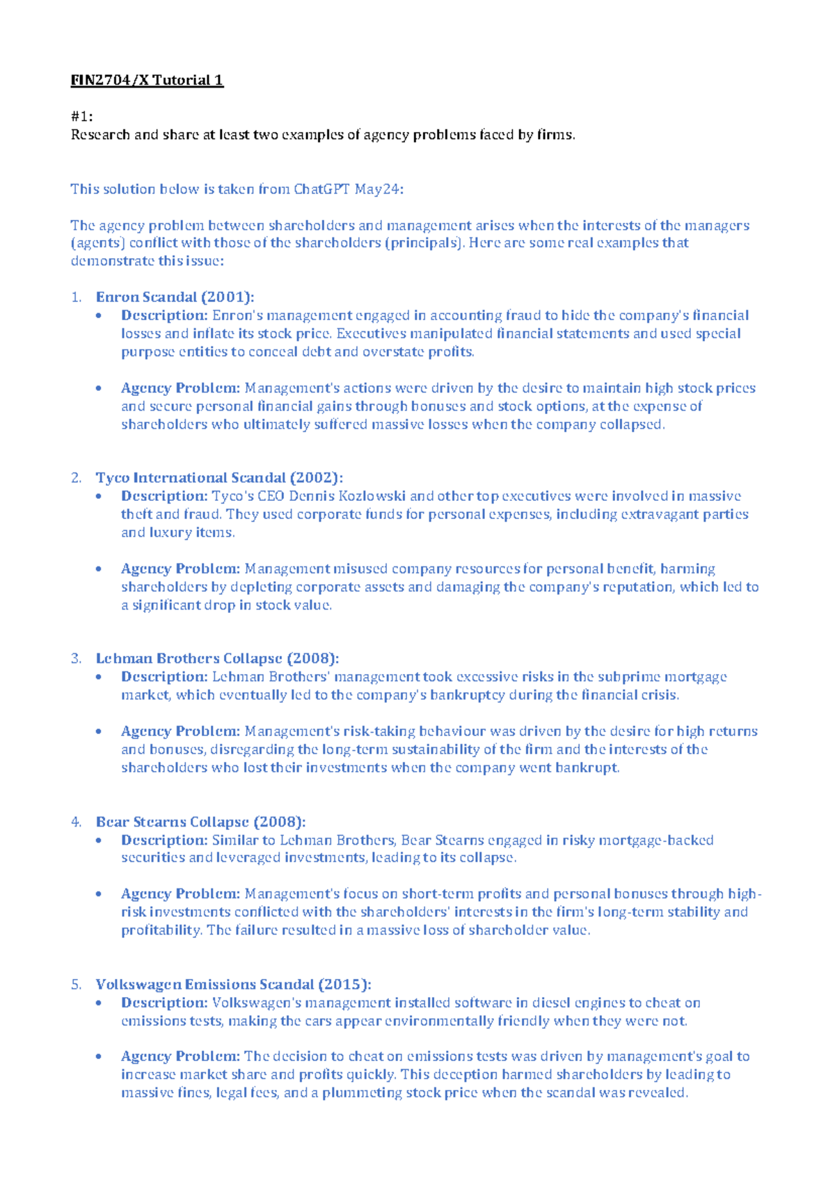 FIN2704 Tuturial 1 Answers - FIN2704/X Tutorial 1 #1: Research and ...