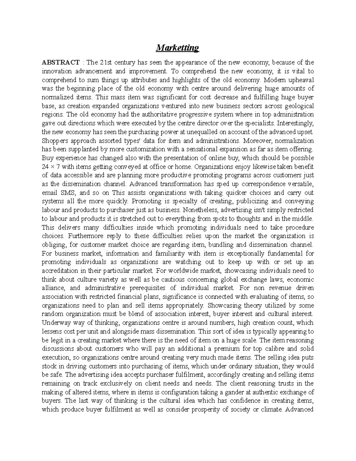 Marketing - Lecture notes 5 - Marketting ABSTRACT : The 21st century ...