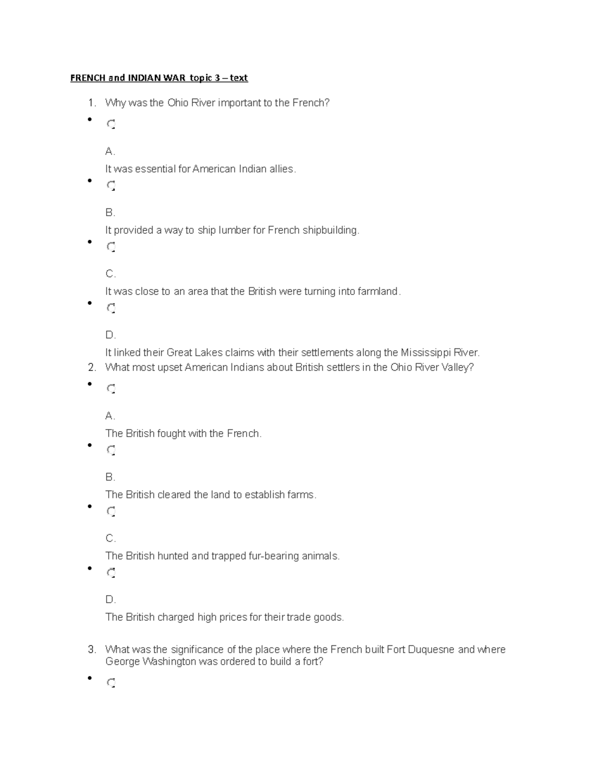 French and indian war - 3.1 3.2 text quest - FRENCH and INDIAN WAR ...