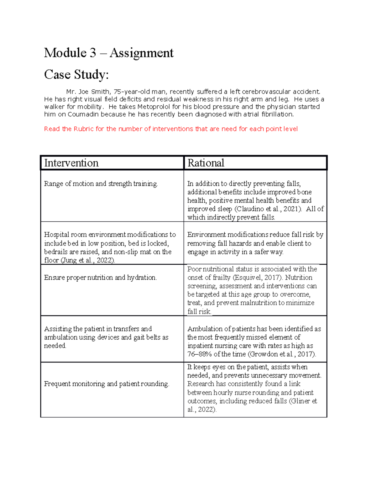 JPage safetyinterventions 07232023 - Module 3 – Assignment Case Study ...