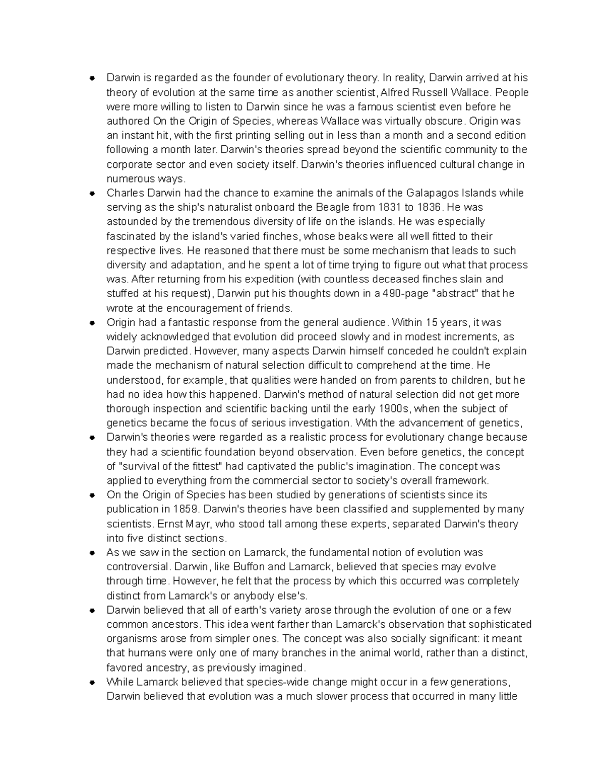 Darwin on Evolution - notes - Darwin is regarded as the founder of ...