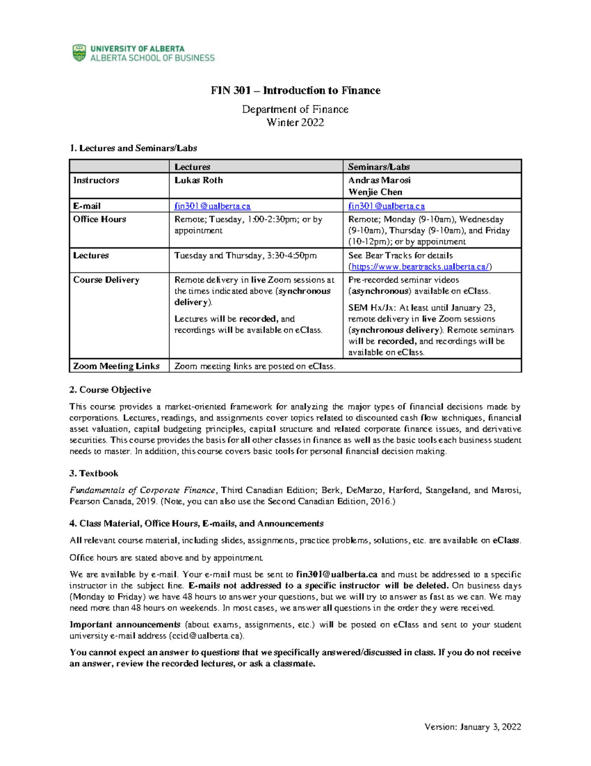 finance 301 Syllabus - FNCE 301 - MacEwan - Studocu