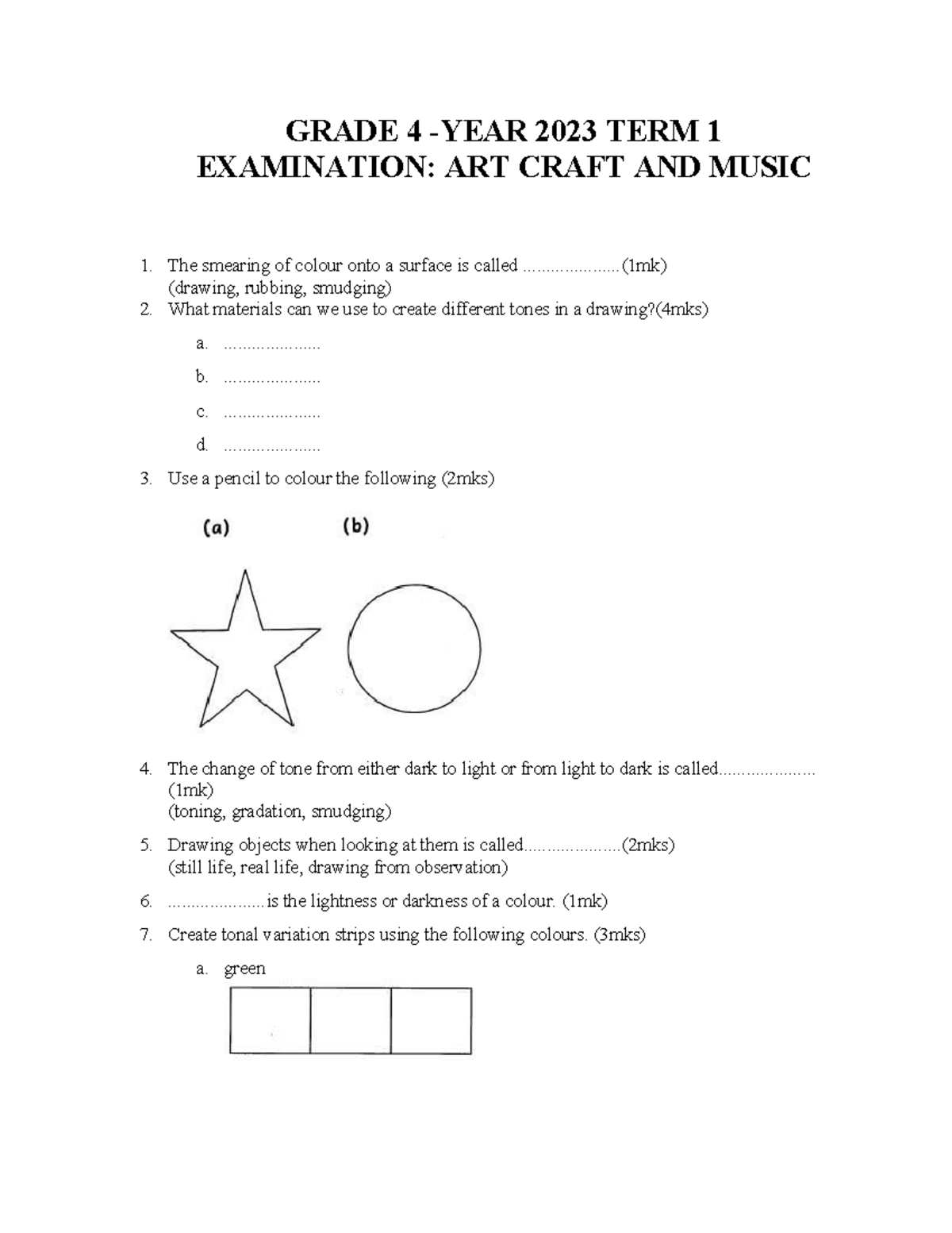 ART AND Craft AND Music - Practical - GRADE 4 -YEAR 2023 TERM 1 ...