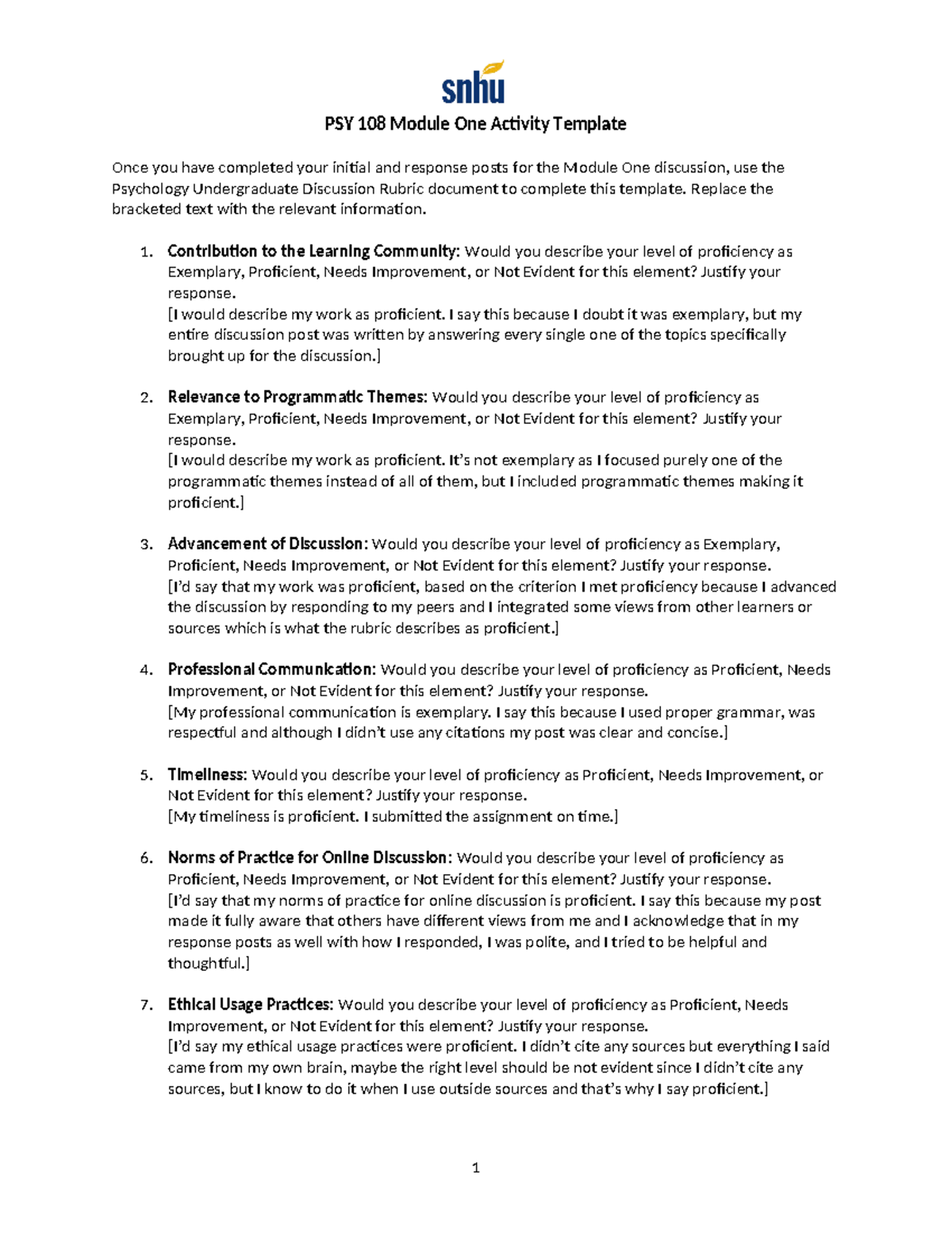 PSY 108 Module One Activity Template - PSY 108 Module One Activity Template Once you have ...