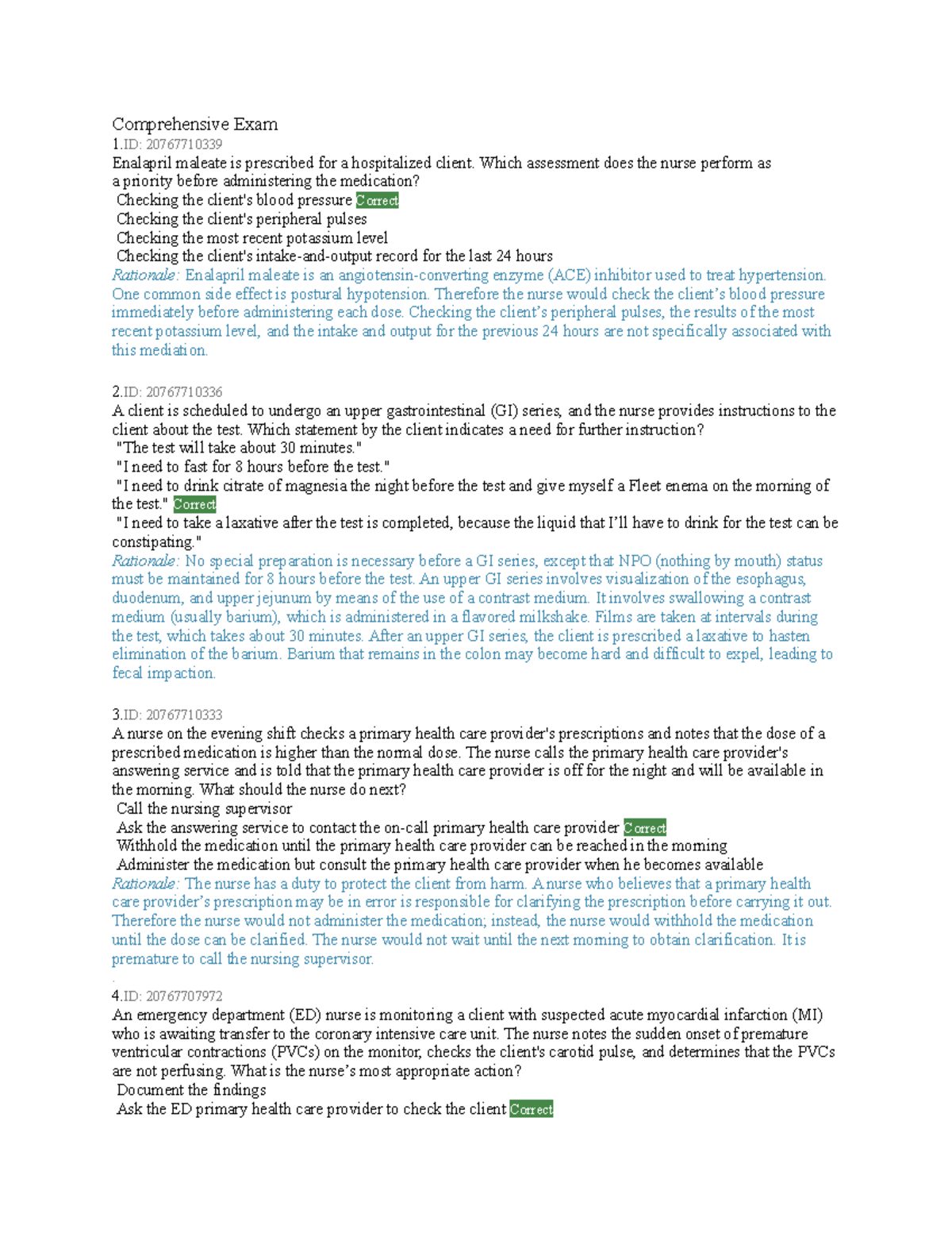 Comprehensive Exam - practice - Comprehensive Exam 1: 20767710339 ...