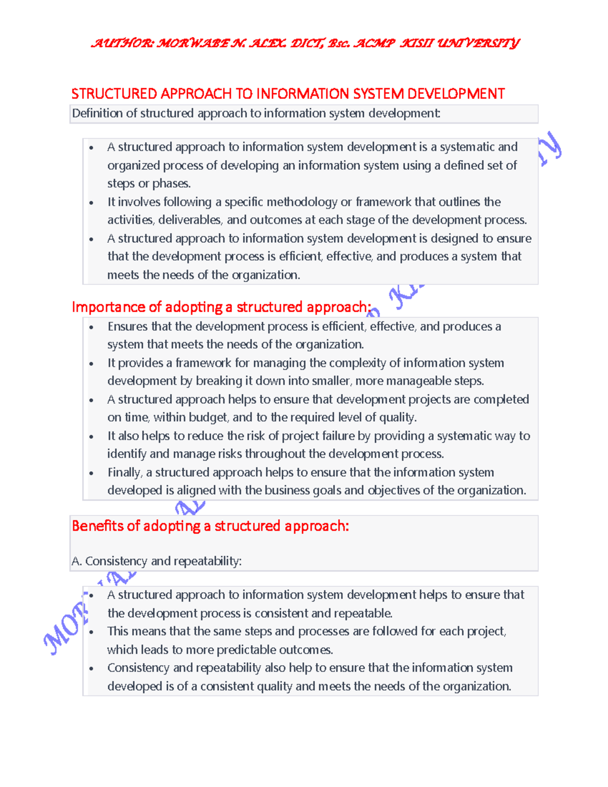 Information Systems Analysis AND Design Notes Complete - STRUCTURED ...