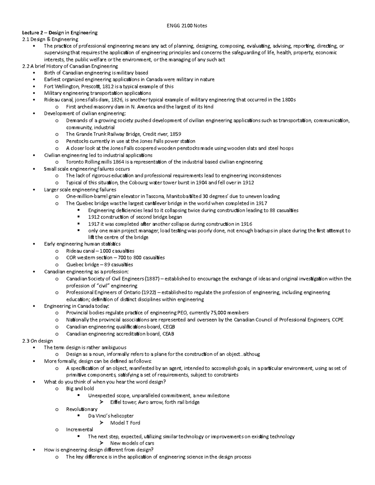 Design 2 Notes Complete - ENGG 2100 Notes Lecture 2 Design in ...