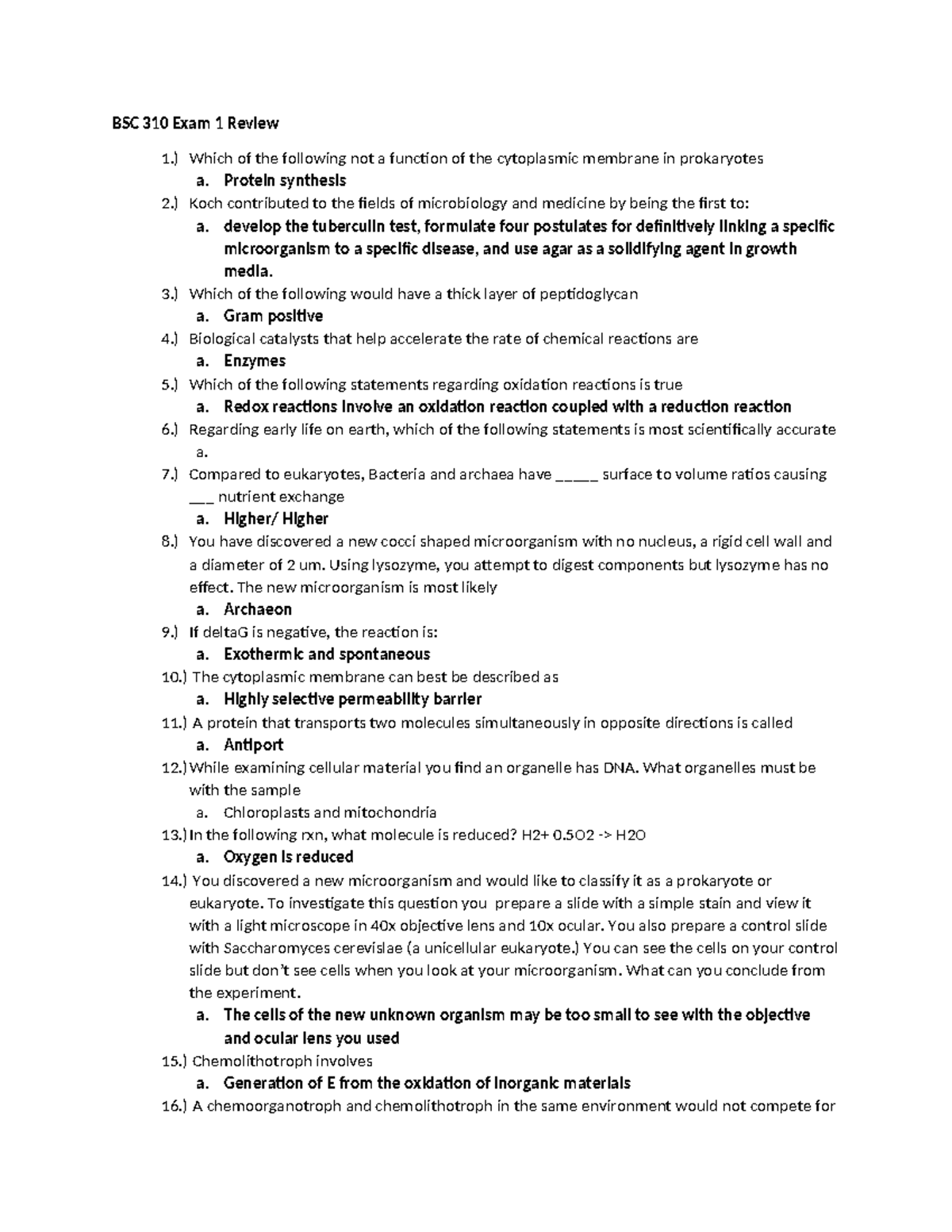 BSC 310 Exam 1 Review 2 - Summary General Microbiology - BSC 310 Exam 1 ...