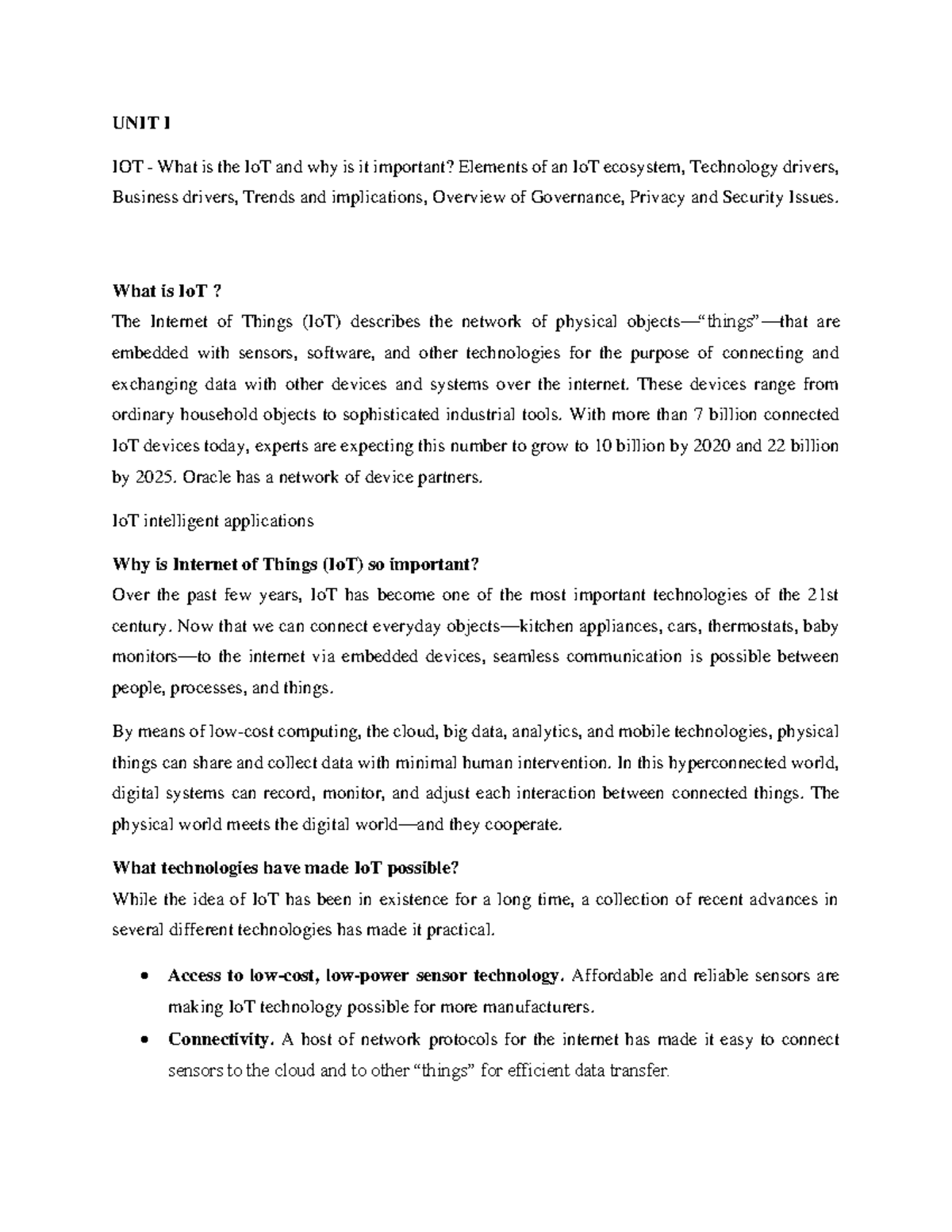 Unit 1 Iot Unit I Iot What Is The Iot And Why Is It Important Elements Of An Iot Ecosystem